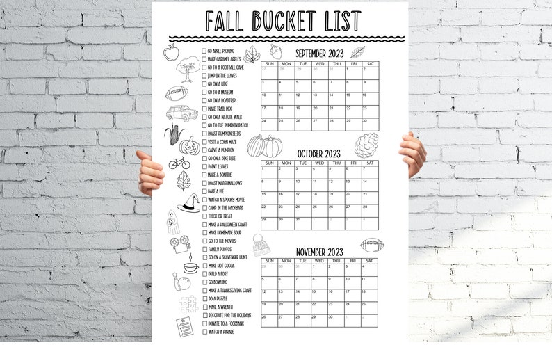 Printable Fall Calendar Poster Fall Activities Calendar - Etsy