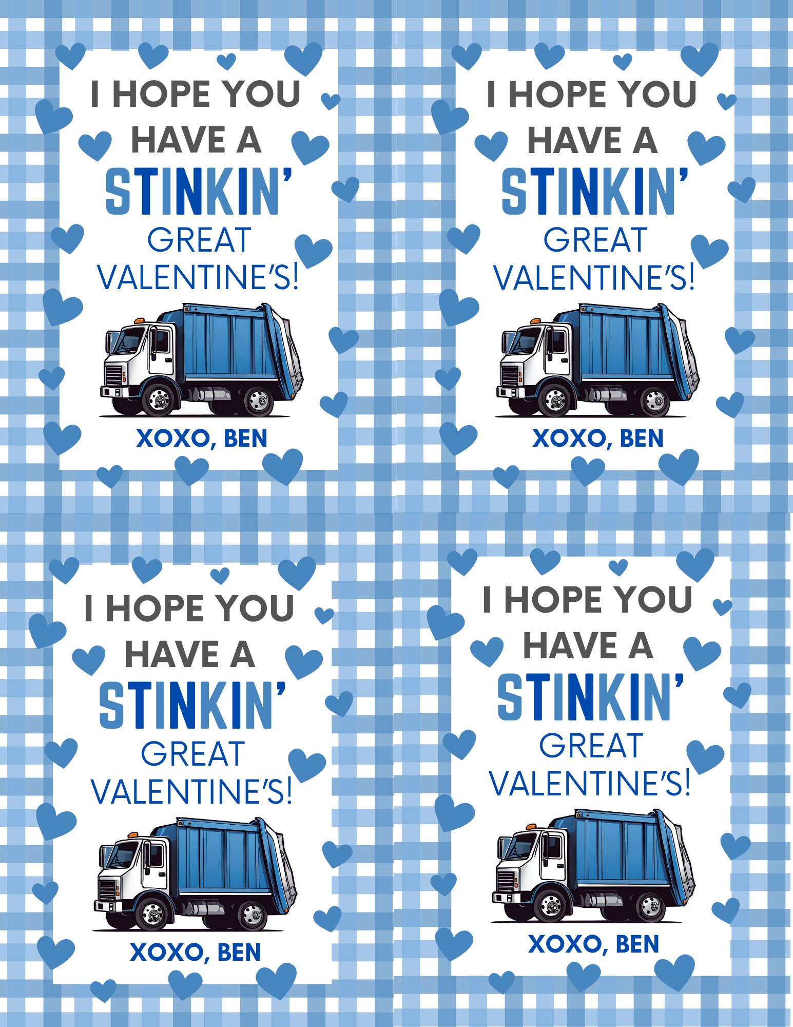 Garbage Truck Valentine Tag | Boys Valentine Card | Have a Stinking ...