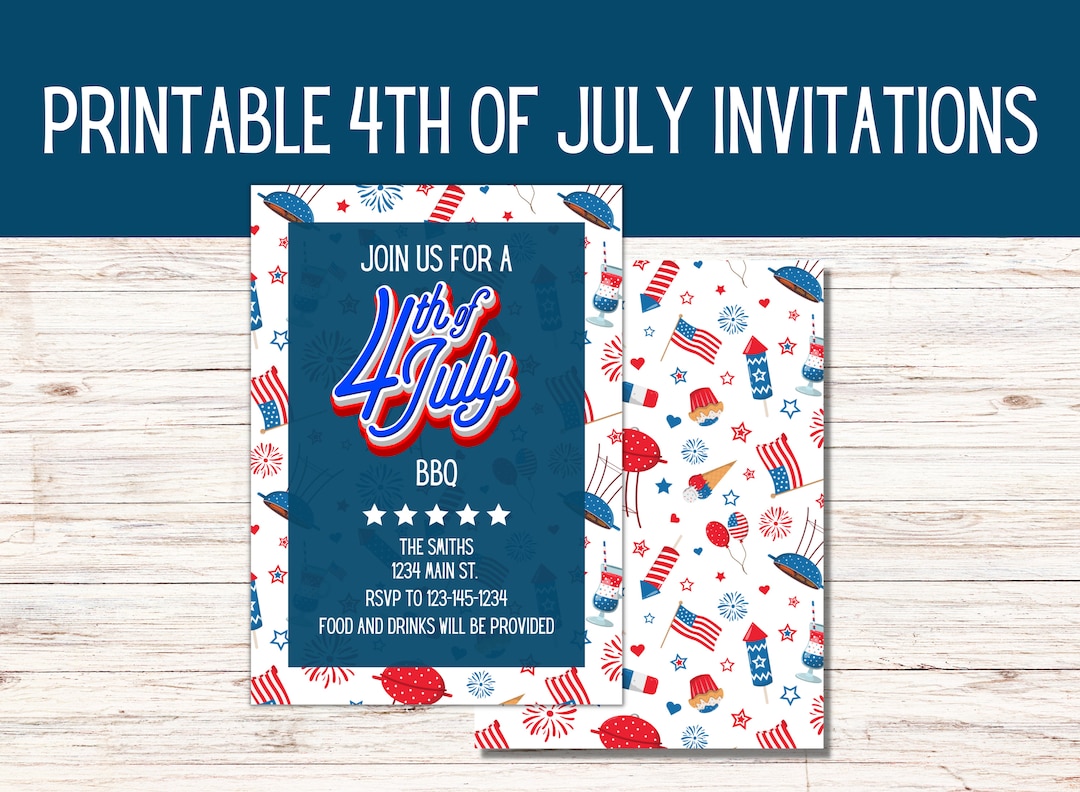 4th of July Party Printable Invitations, 4th of July BBQ Invitations ...