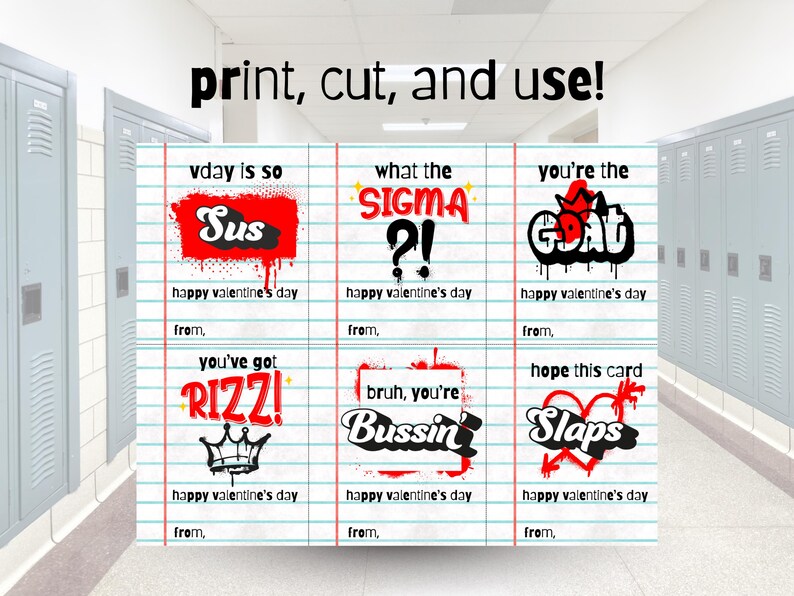 Funny Slang Valentine's Day Cards for Kids, Printable Classroom ...