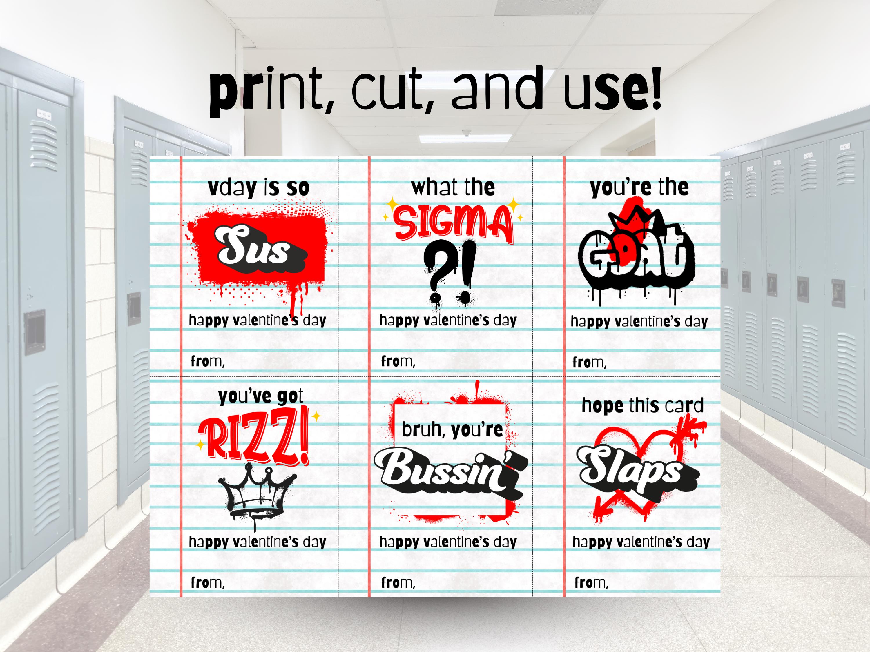 Funny Slang Valentine's Day Cards for Kids, Printable Classroom ...