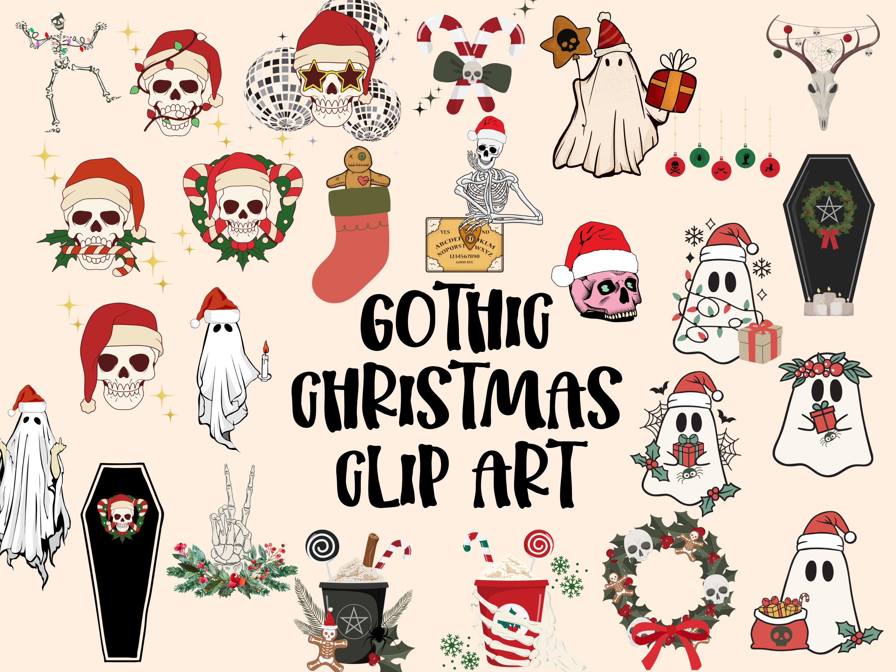 Gothic Cute Christmas Clip Art, Spooky Christmas Clip Art, High ...