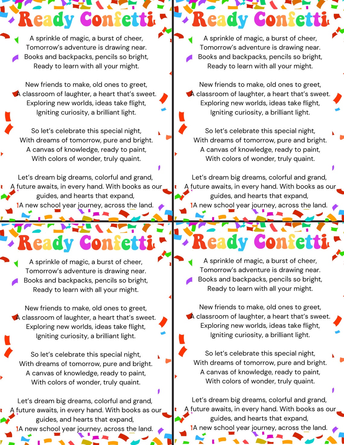 Ready Confetti Back to School Printable Tags, Back to School, Night ...