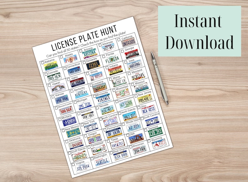 Road Trip License Plate Game- Kids Activity- Digital Download ...