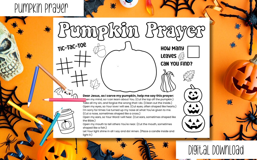 Pumpkin Prayer Coloring Placemat Printable | Christian Fall Activity ...