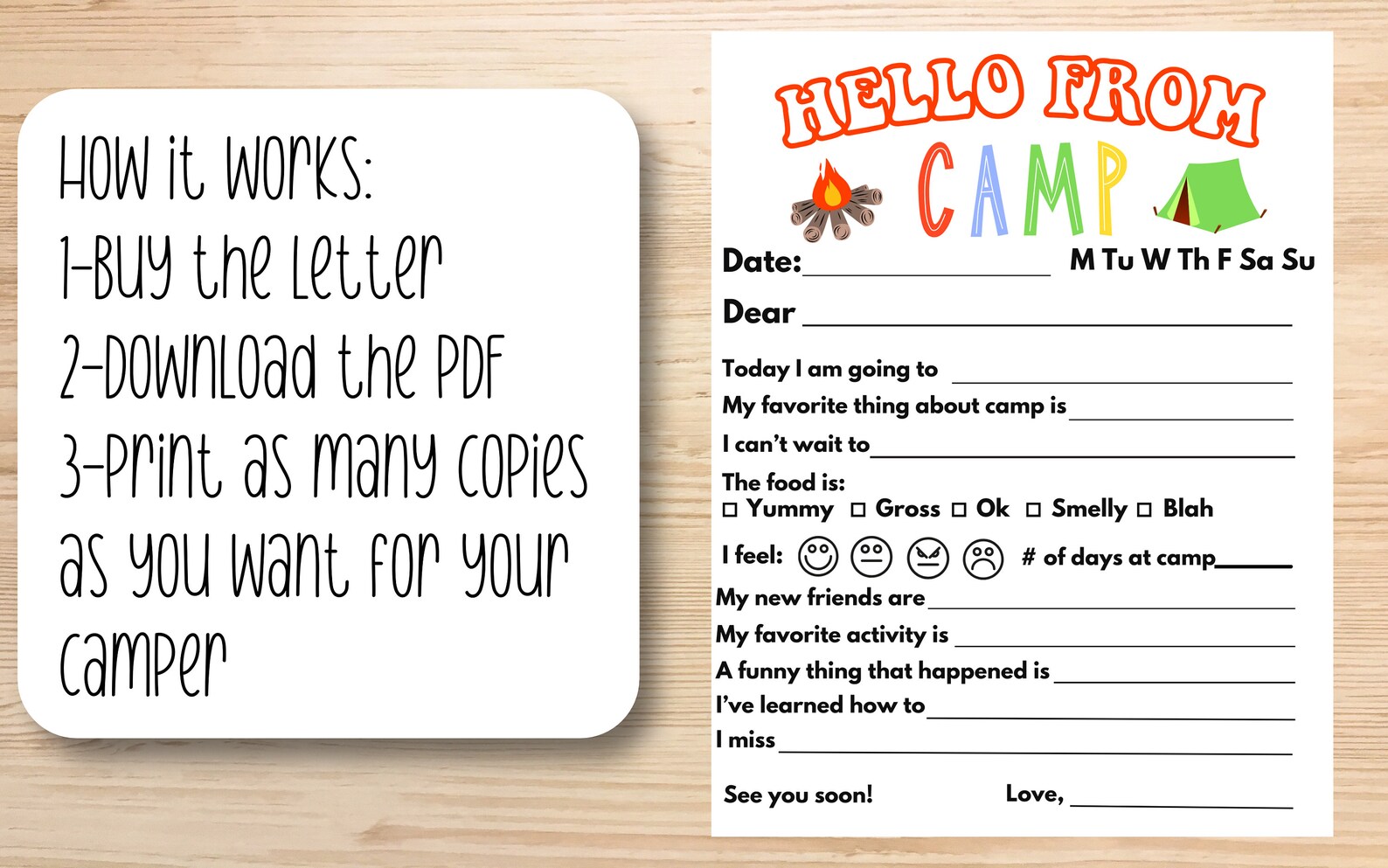 Printable Summer Camp Letter, Printable Letter From Camp, Summer Camp ...