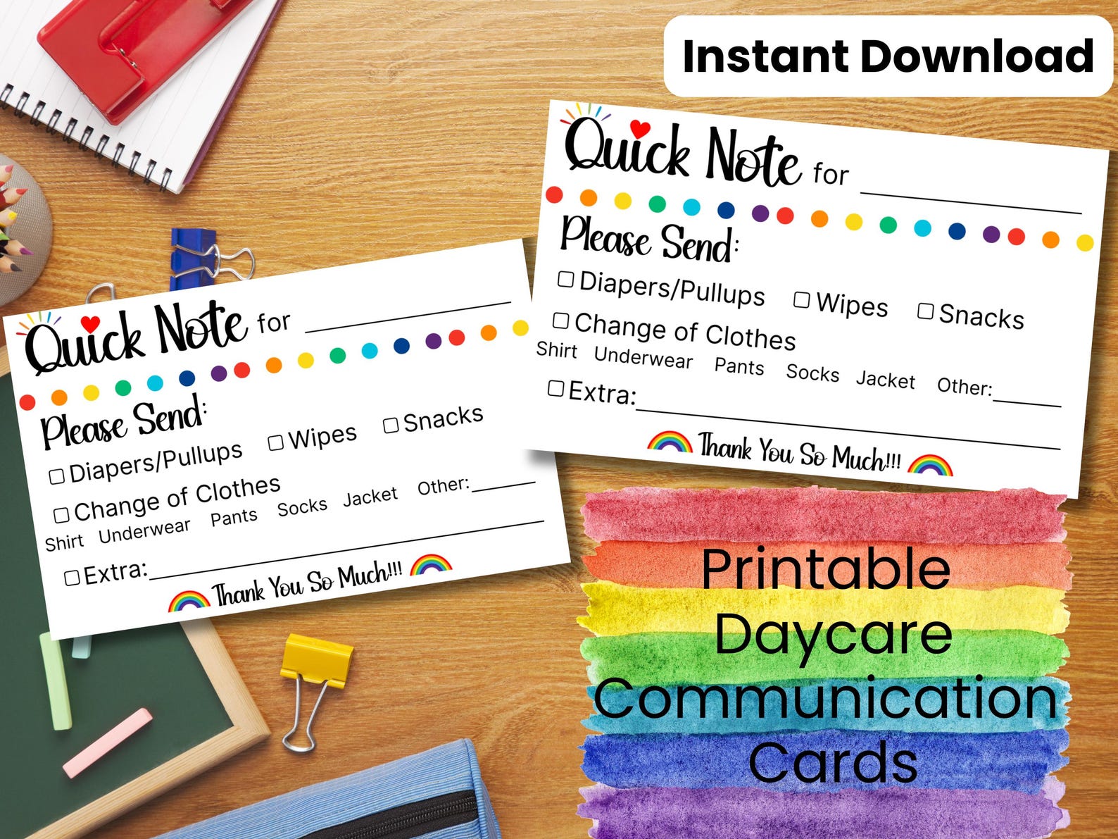 Daycare Quick Note to Parents - Printable Daycare Communication Card ...