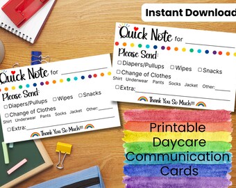 Quick Note! Daycare Note Home - Cute Boho Rainbow Daycare Card ...