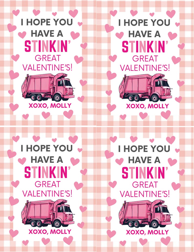 Garbage Truck Valentine Tag | Boys Valentine Card | Have a Stinking ...