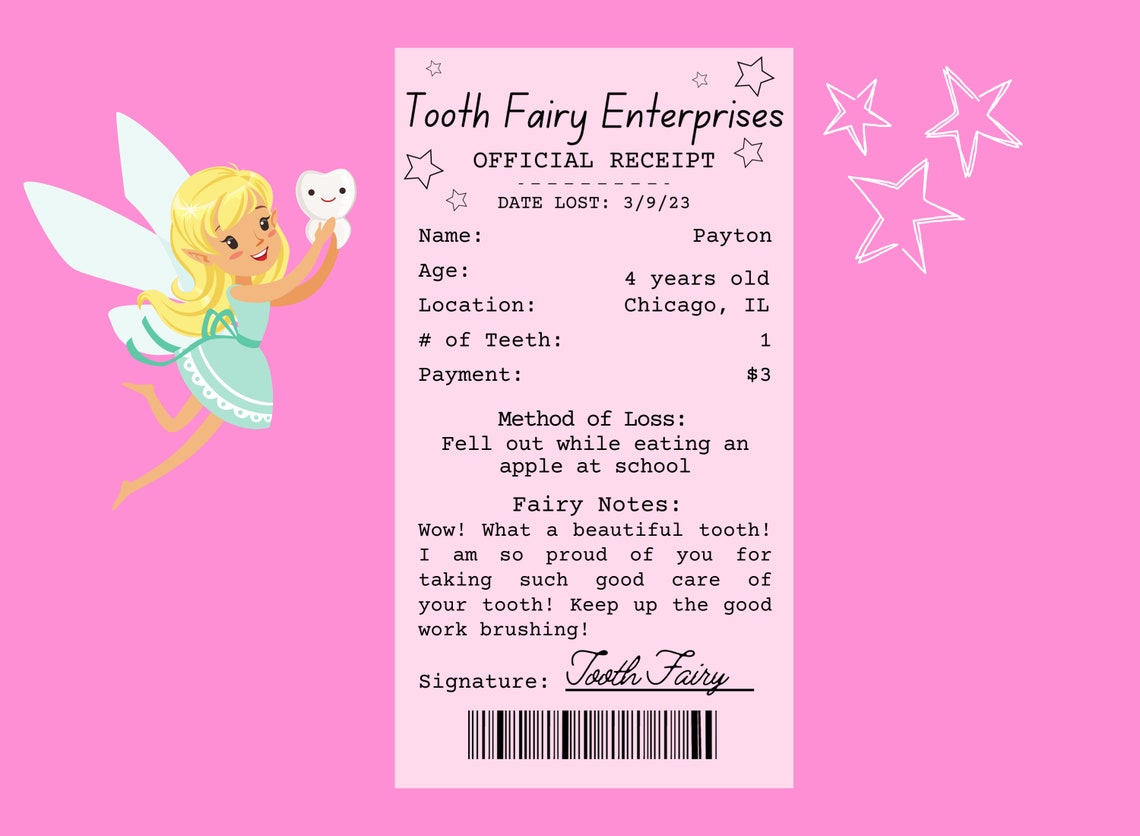 Editable Tooth Fairy Receipt Printable Tooth Fairy Receipt - Etsy