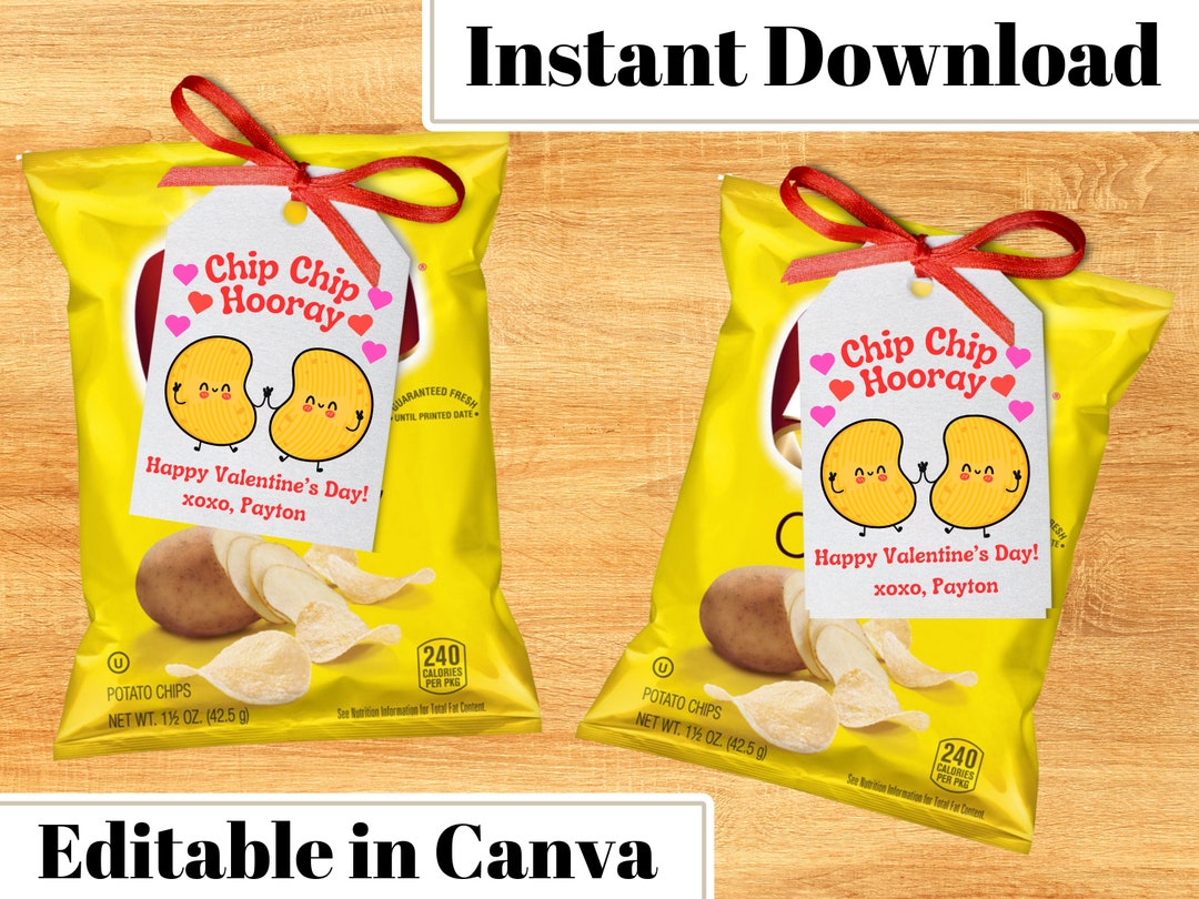 Kids Valentine Chip Chip Hooray Valentine Tags | Chip Tags | Snack Tags ...