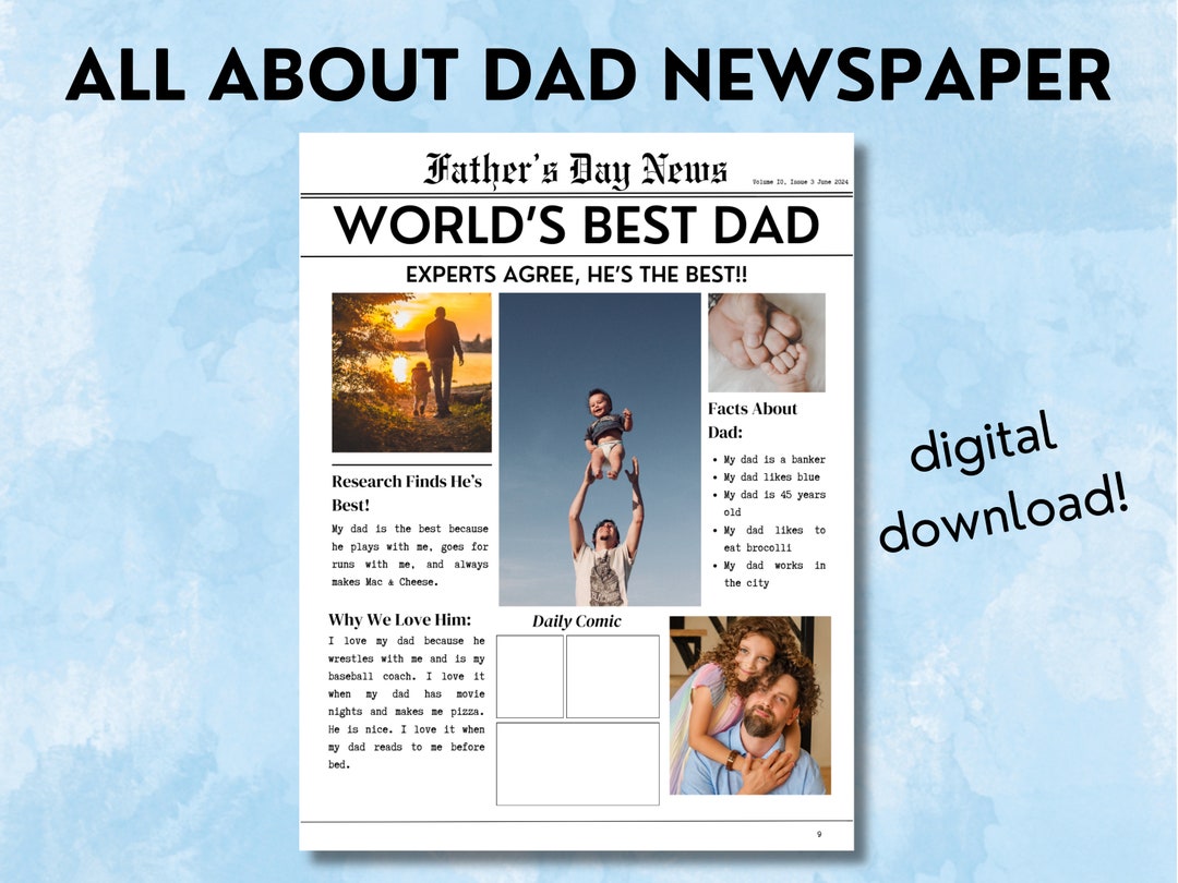 Father's Day Newspaper Page, Front Page Father's Day, About My Dad, All ...