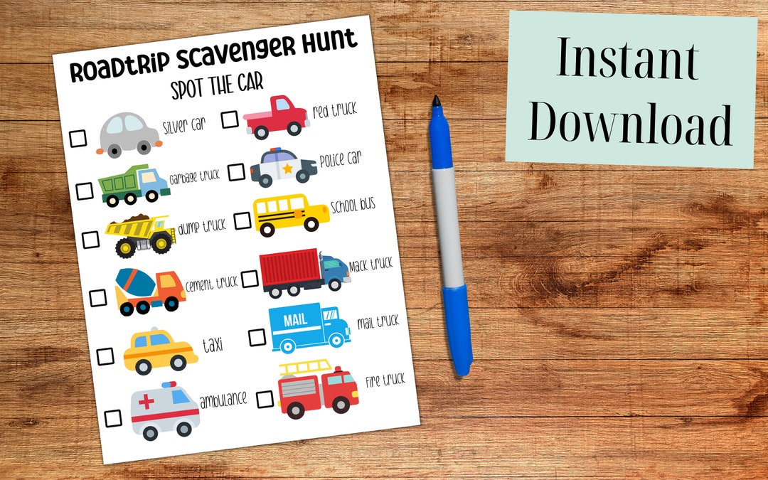 Spot the Car Road Trip Game, Road Trip Scavenger Hunt Printable for ...