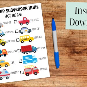 Spot the Car Road Trip Game, Road Trip Scavenger Hunt Printable for ...