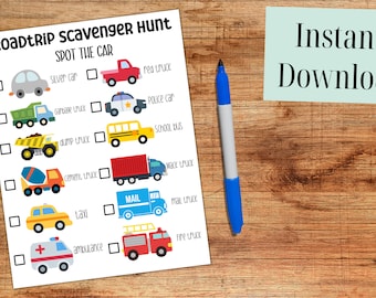 Spot the Car Road Trip Game, Road Trip Scavenger Hunt Printable for ...