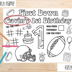 Custom First Year Down Birthday Coloring Page | Printable Football ...