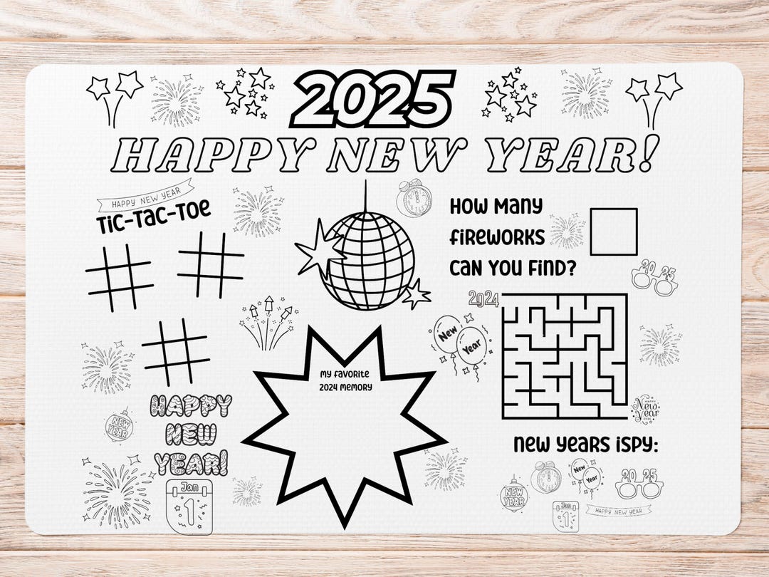 New Years 2025 Activity Placemat Printable New Years Eve Activity Sheet ...