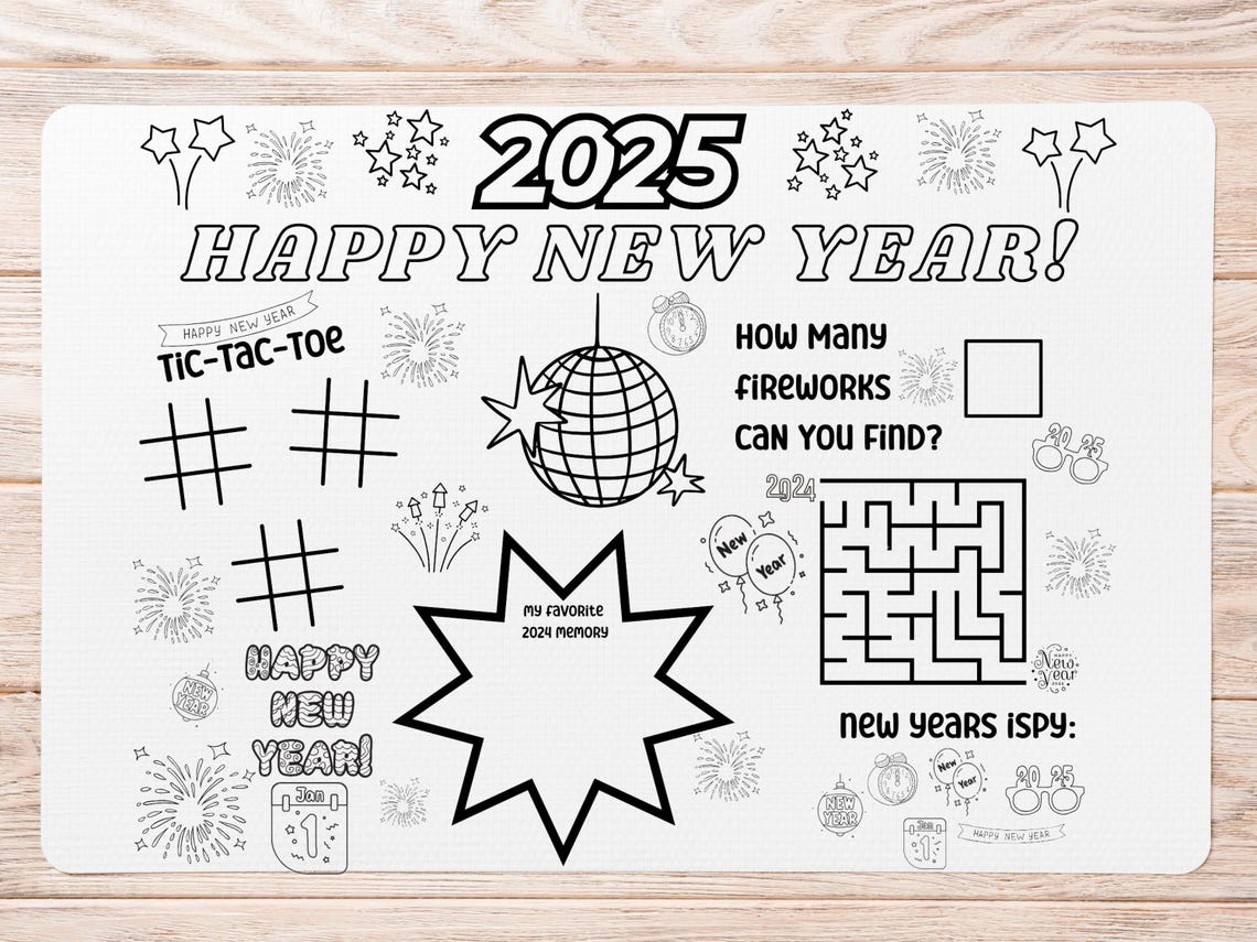 New Years 2025 Activity Placemat Printable New Years Eve Activity Sheet ...