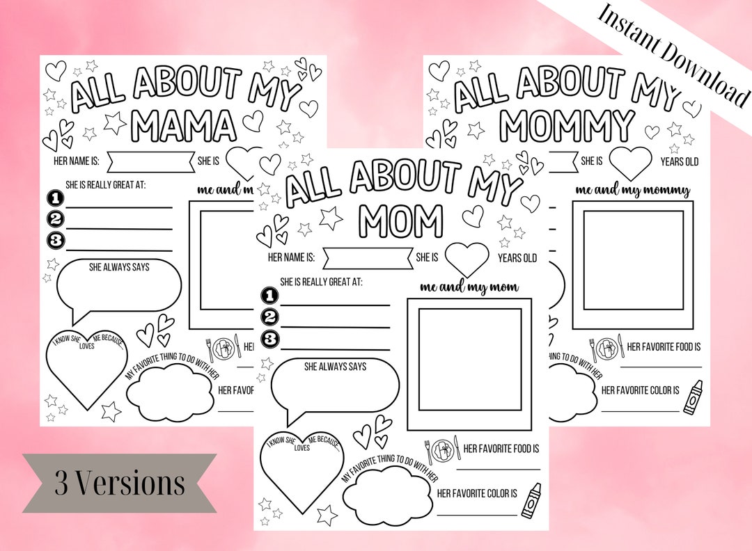 All About My Mom Questionnaire, All About My Mommy, Mothers Day Gift ...
