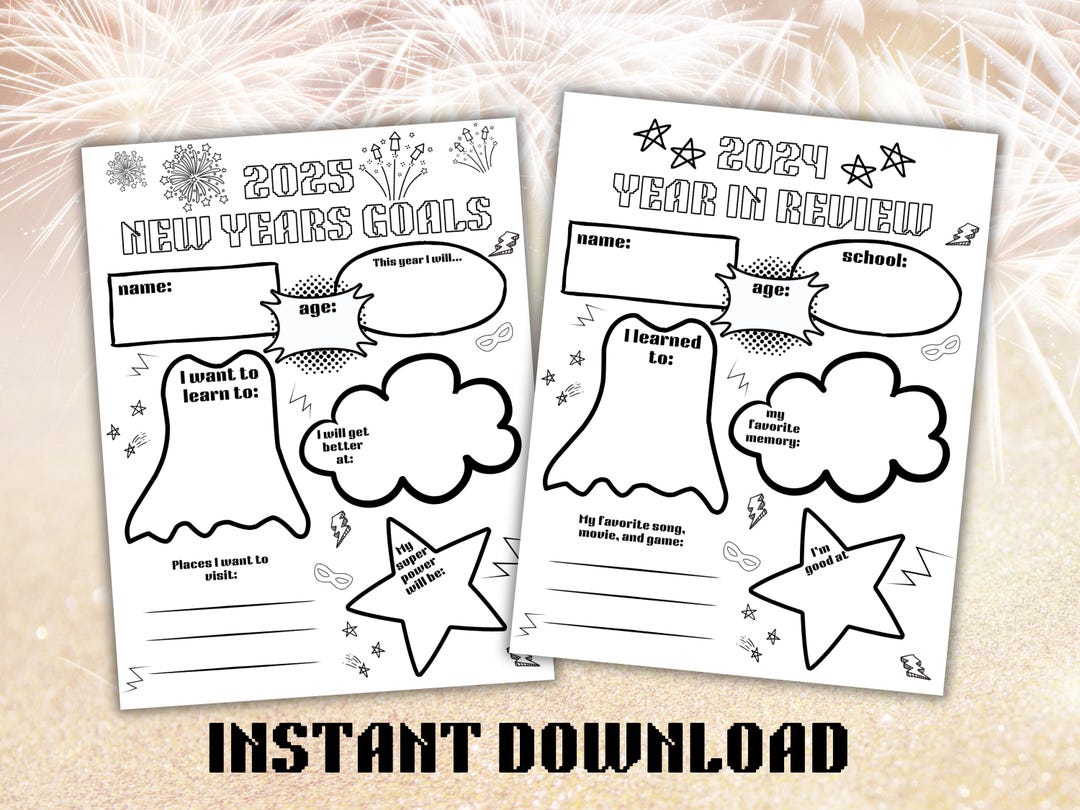 New Years Goals Digital Download, 2025 New Years Printable Year in ...