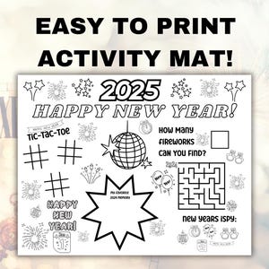 New Years 2025 Activity Placemat Printable New Years Eve Activity Sheet ...