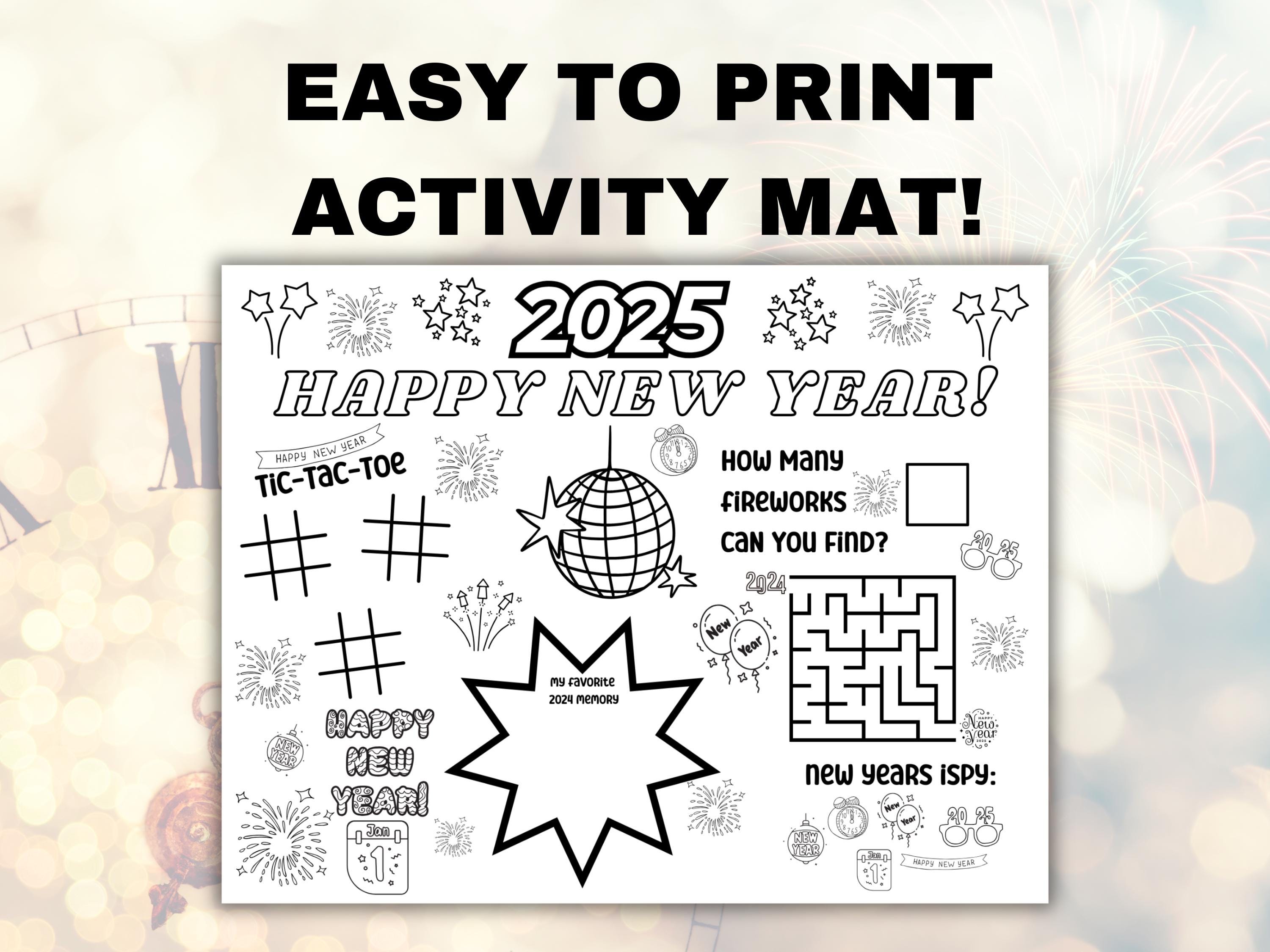 New Years 2025 Activity Placemat Printable New Years Eve Activity Sheet ...