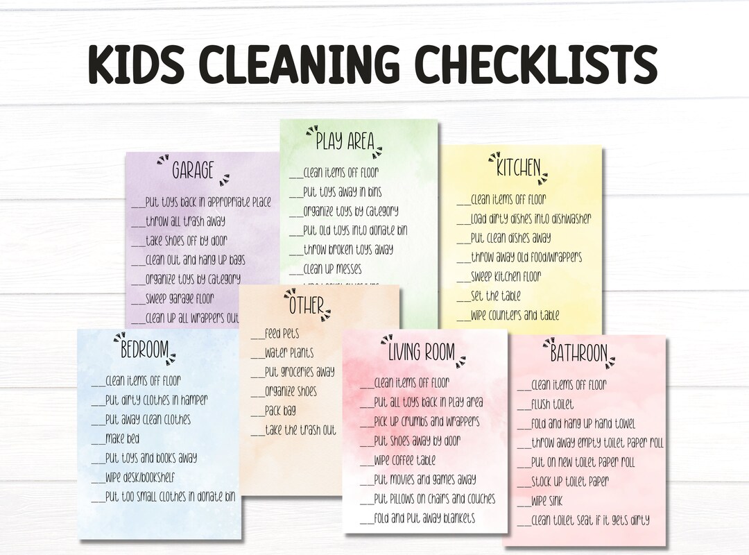 KIDS CLEANING CARDS, Kids Cleaning Checklist, Kids Chores, Kids ...