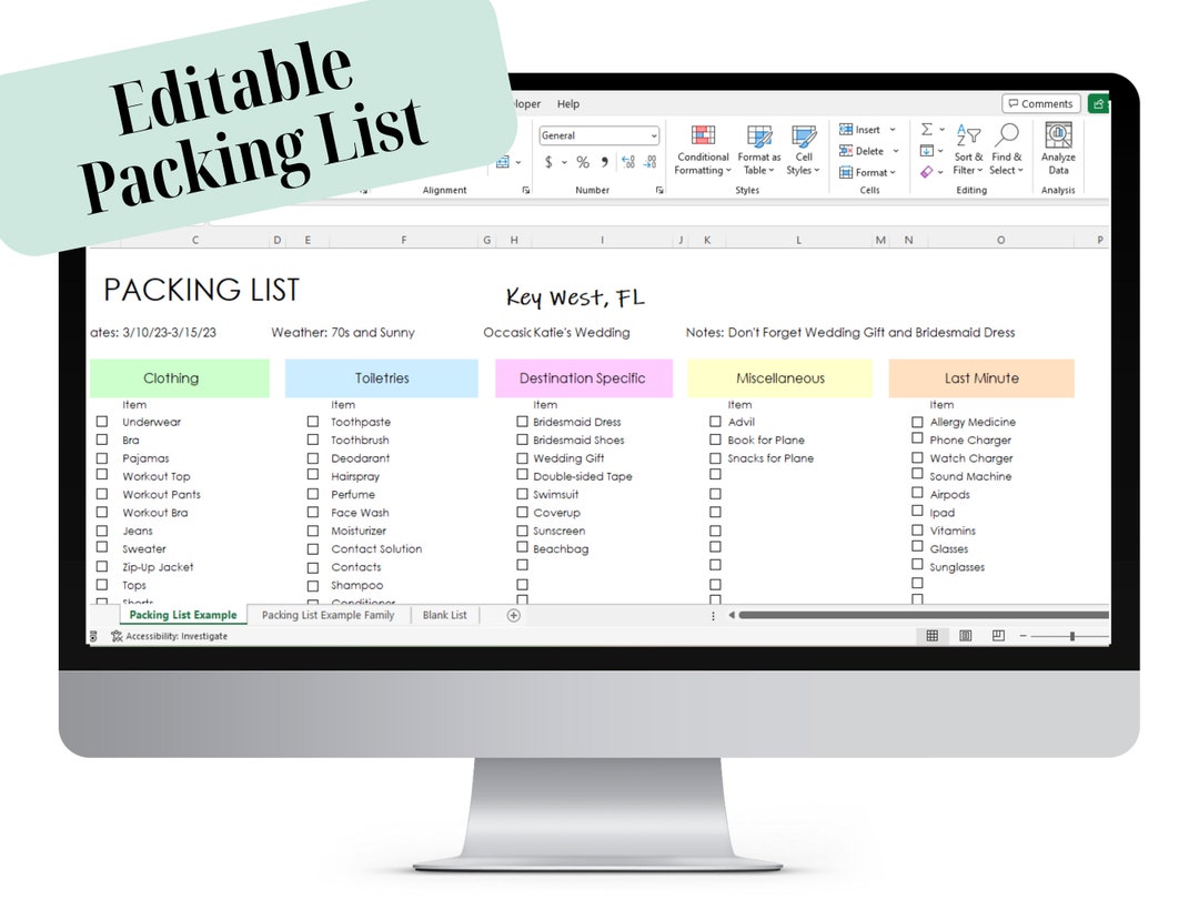 Travel Packing List, EDITABLE Packing Checklist for Google Sheets ...