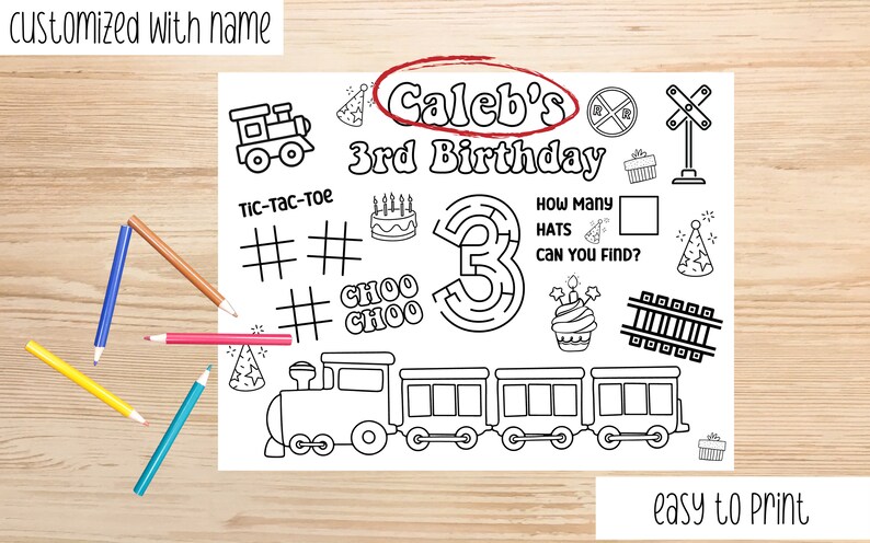 Train Printable Activity and Coloring Pages, Personalized, Train ...