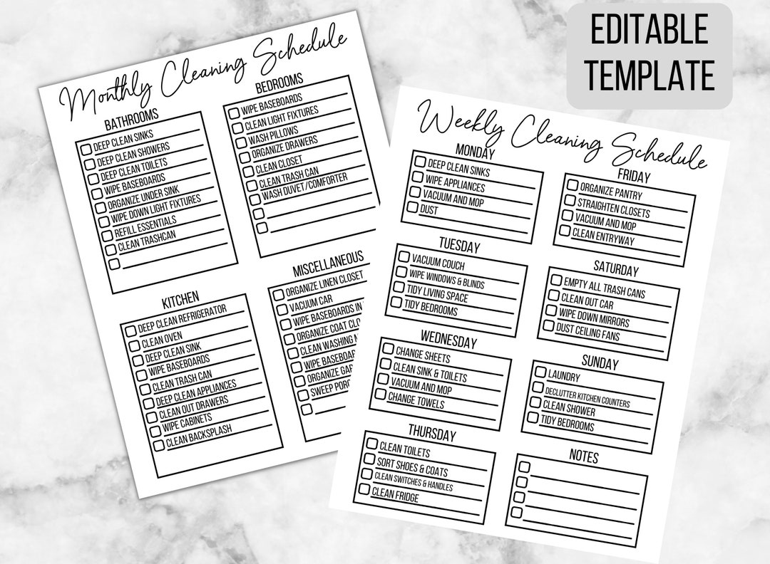 Editable Weekly Cleaning Checklist, Minimalist Cleaning Schedule ...