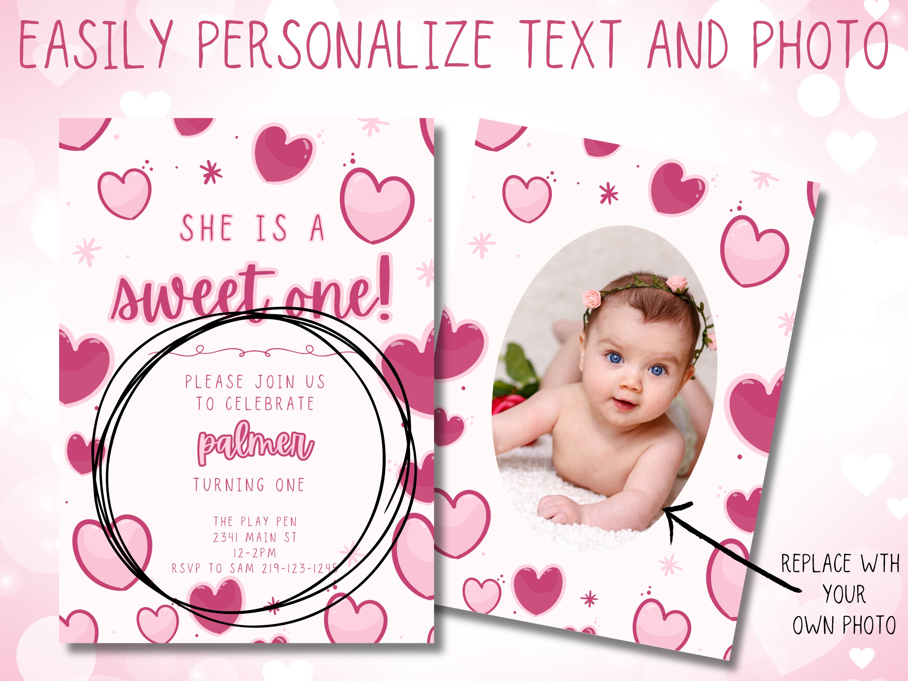 Sweetheart Birthday Invitation Template, Conversation Hearts Theme ...