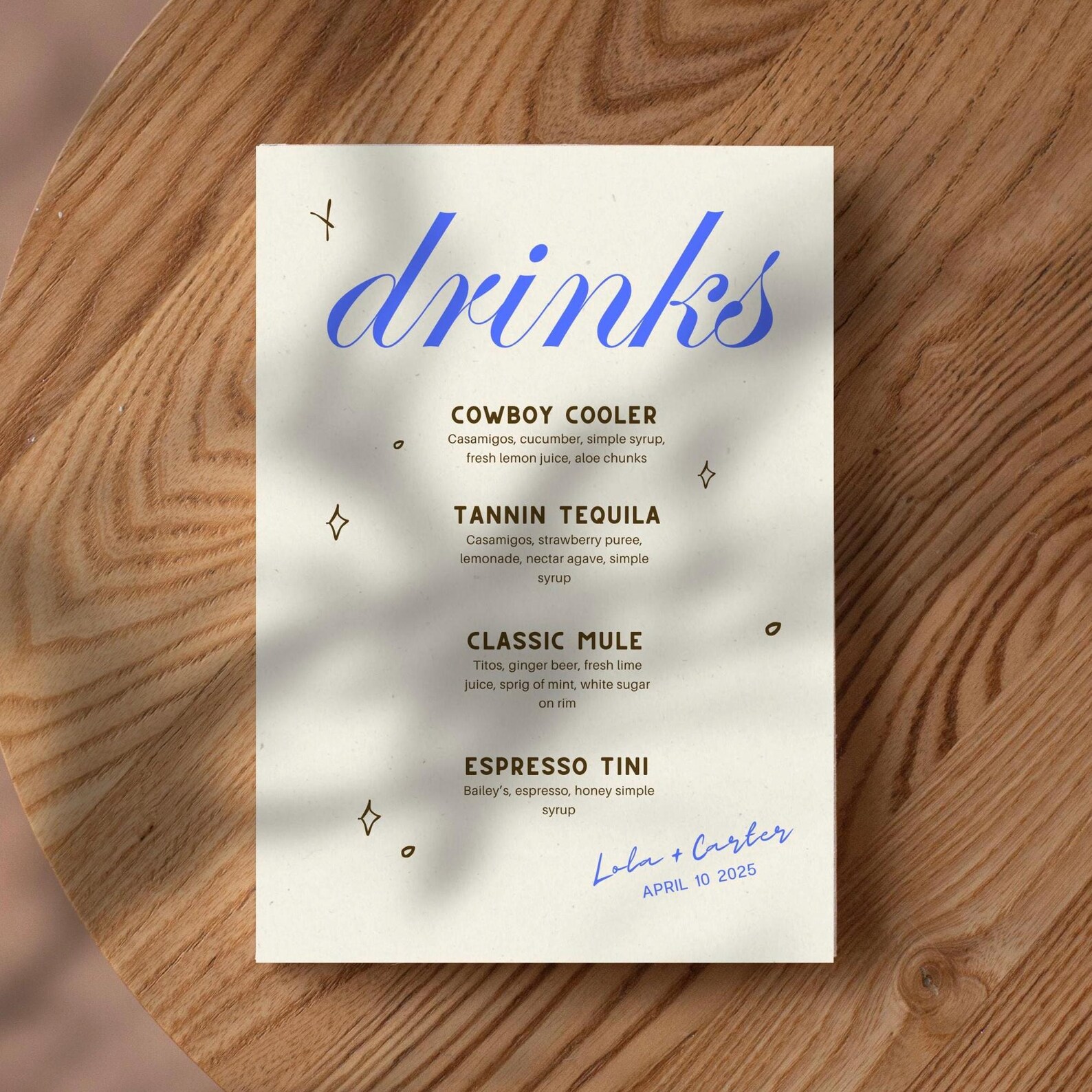 Simple Modern Minimalist Cocktail Menu | Cursive Blue and White Bar ...