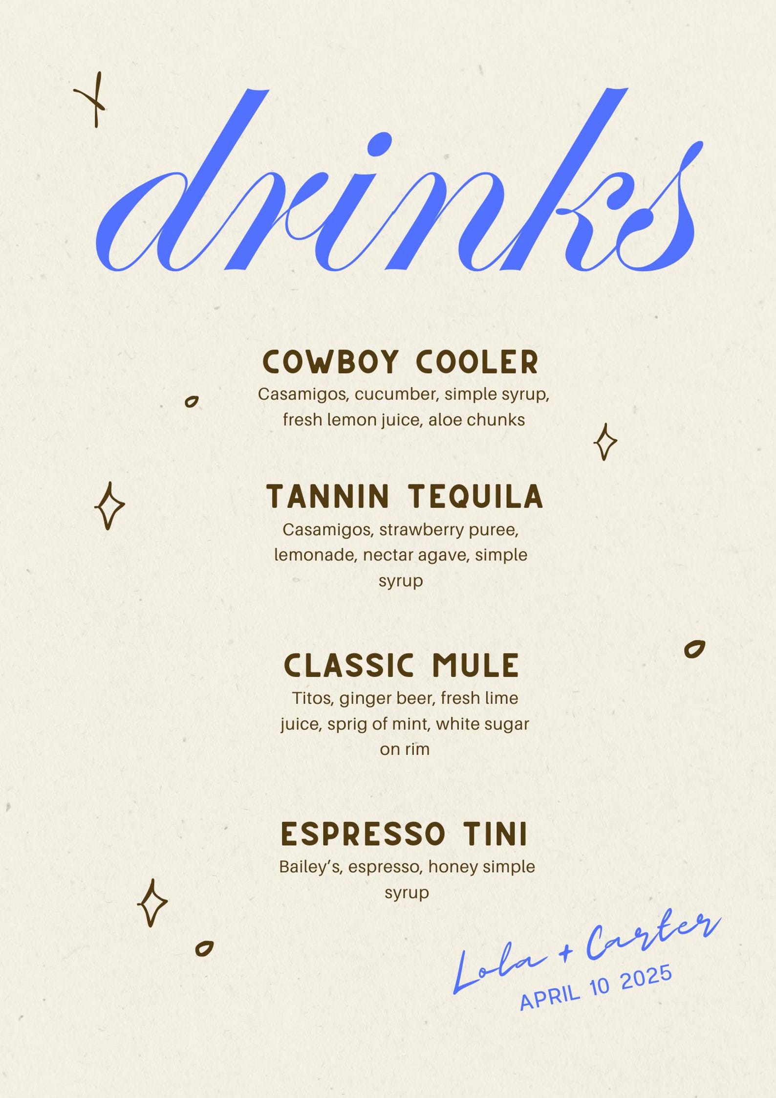 Simple Modern Minimalist Cocktail Menu | Cursive Blue and White Bar ...