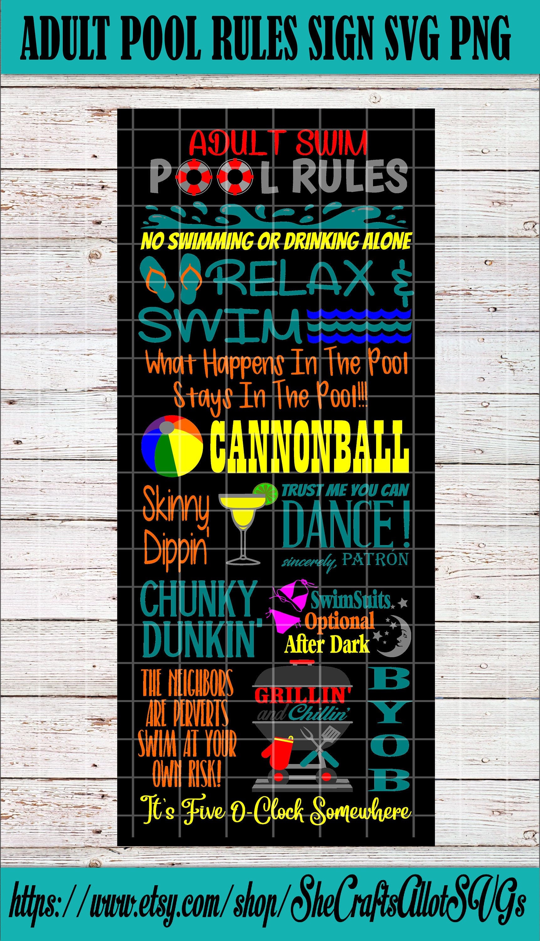 Adult Swimming Pool Rules Funny Sign SVG PNG - Etsy Canada