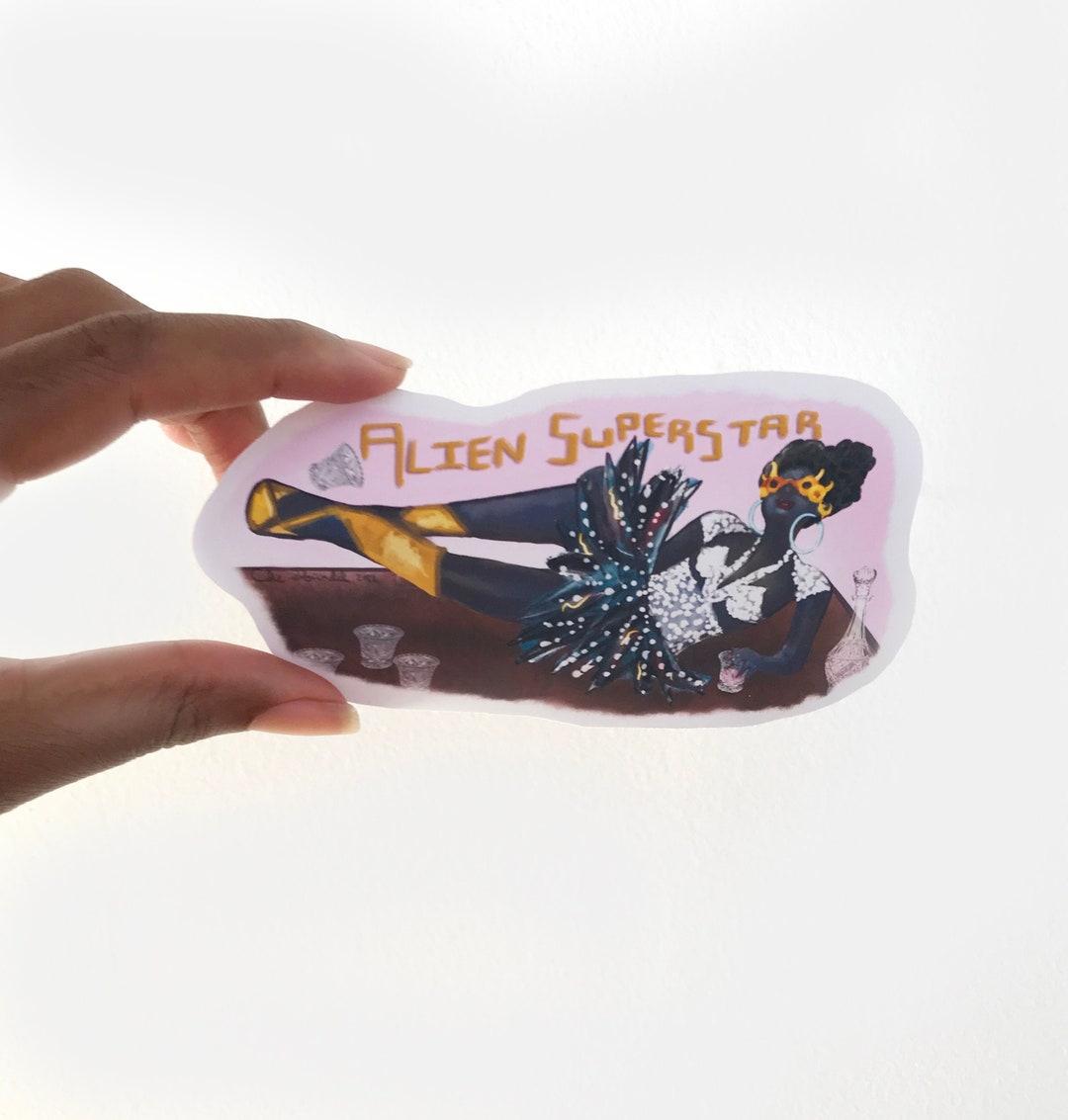 Pink Alien Superstar Vinyl Afrofuturism Art Sticker Alien Art Sticker ...