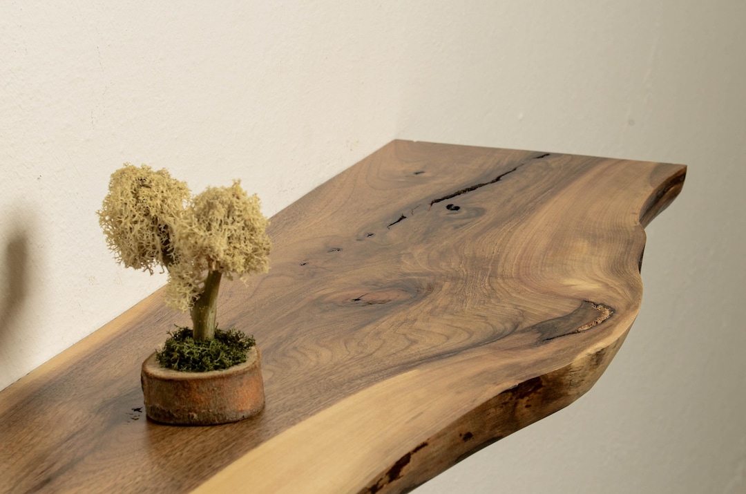 Aged Walnut Live Edge Mantel - Floating Wall Mounted Raw Edge Long ...