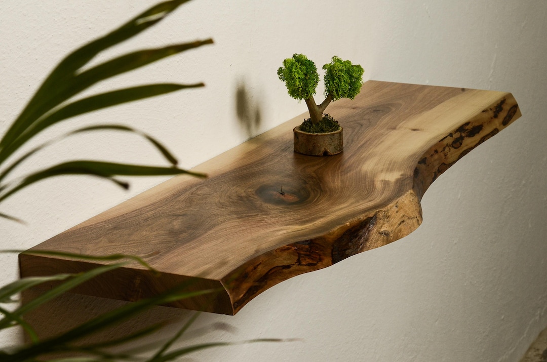 Live Edge Rustic Floating Wall Shelf, Raw Edge Wood Shelf Wood Bathroom ...