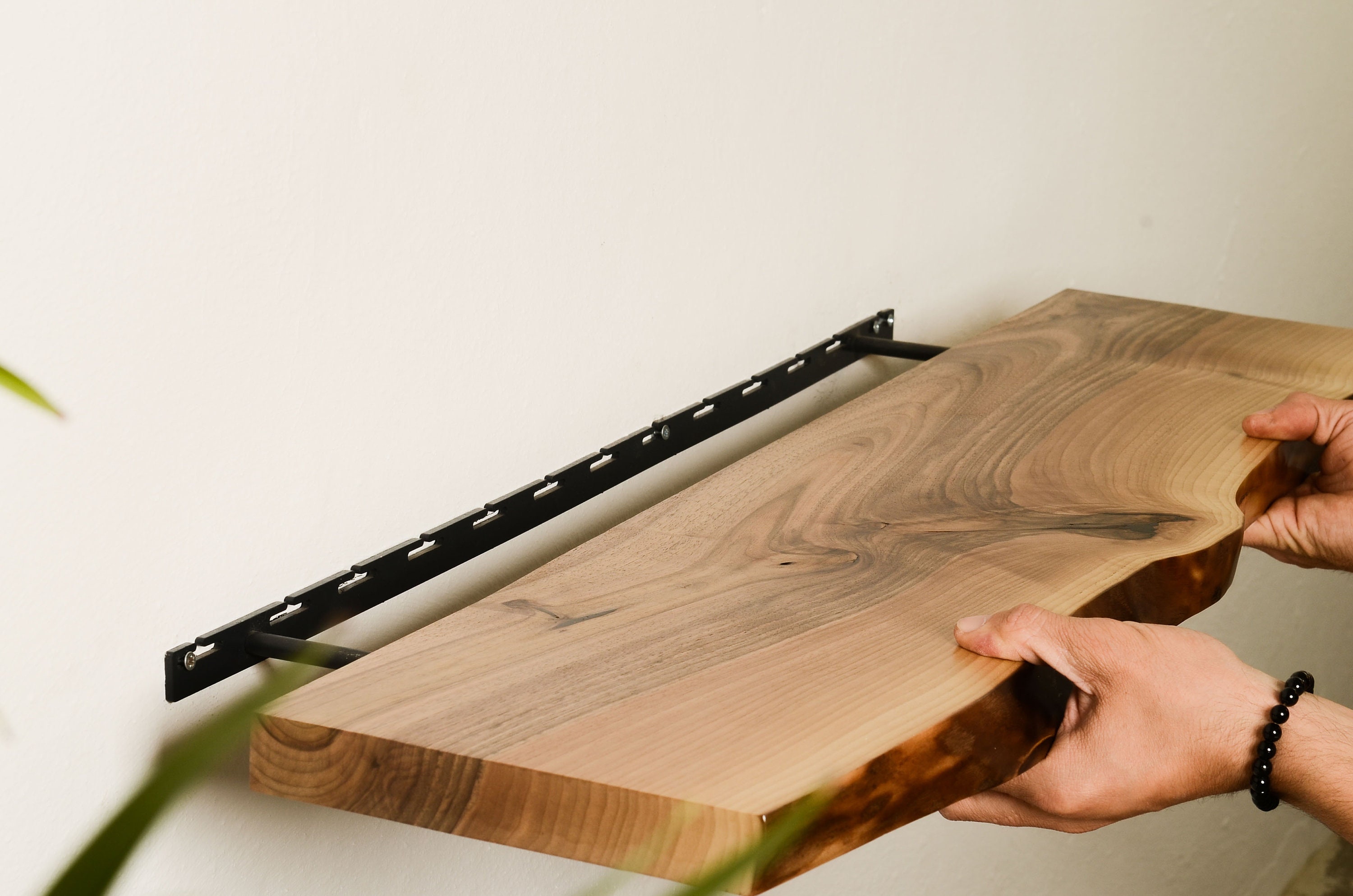 Live Edge Shaped Walnut Plant Shelf, Floating Shelf, Rustic Wooden ...