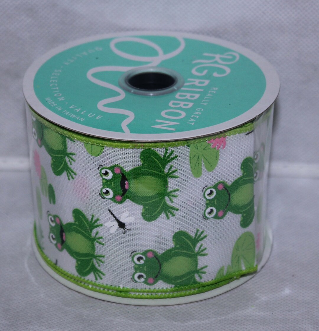 FROGS Green on White Wire Ribbon 2.5 in Wired Ribbon NWT 10 Yards - Etsy