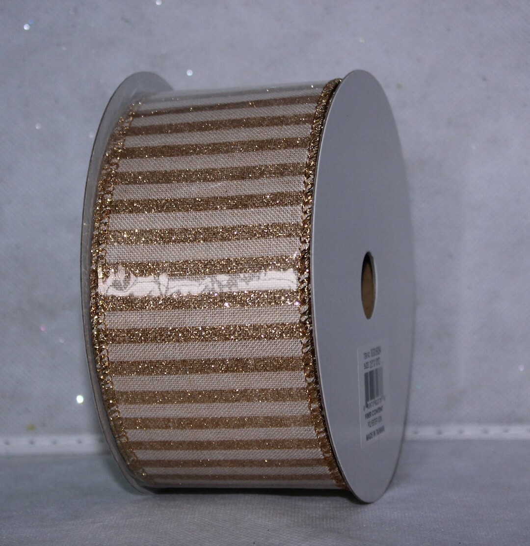 Cream Beige Gold Glitter Stripe Ribbon 2.5 in Wired Ribbon NEW - Etsy