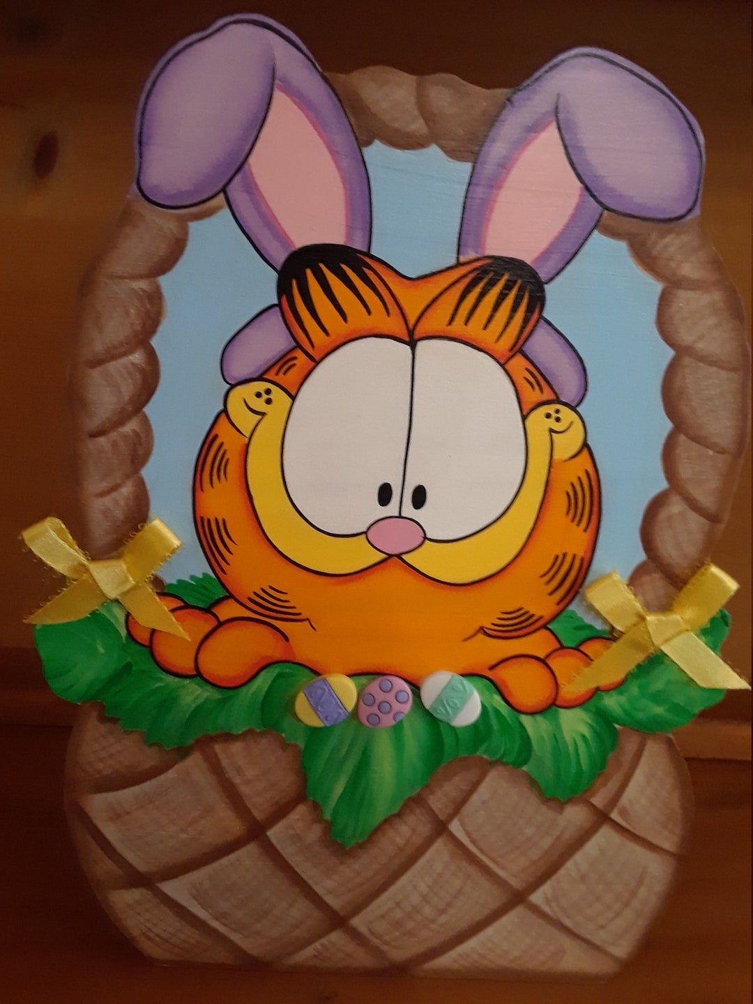 Wooden Easter Garfield in Basket - Etsy