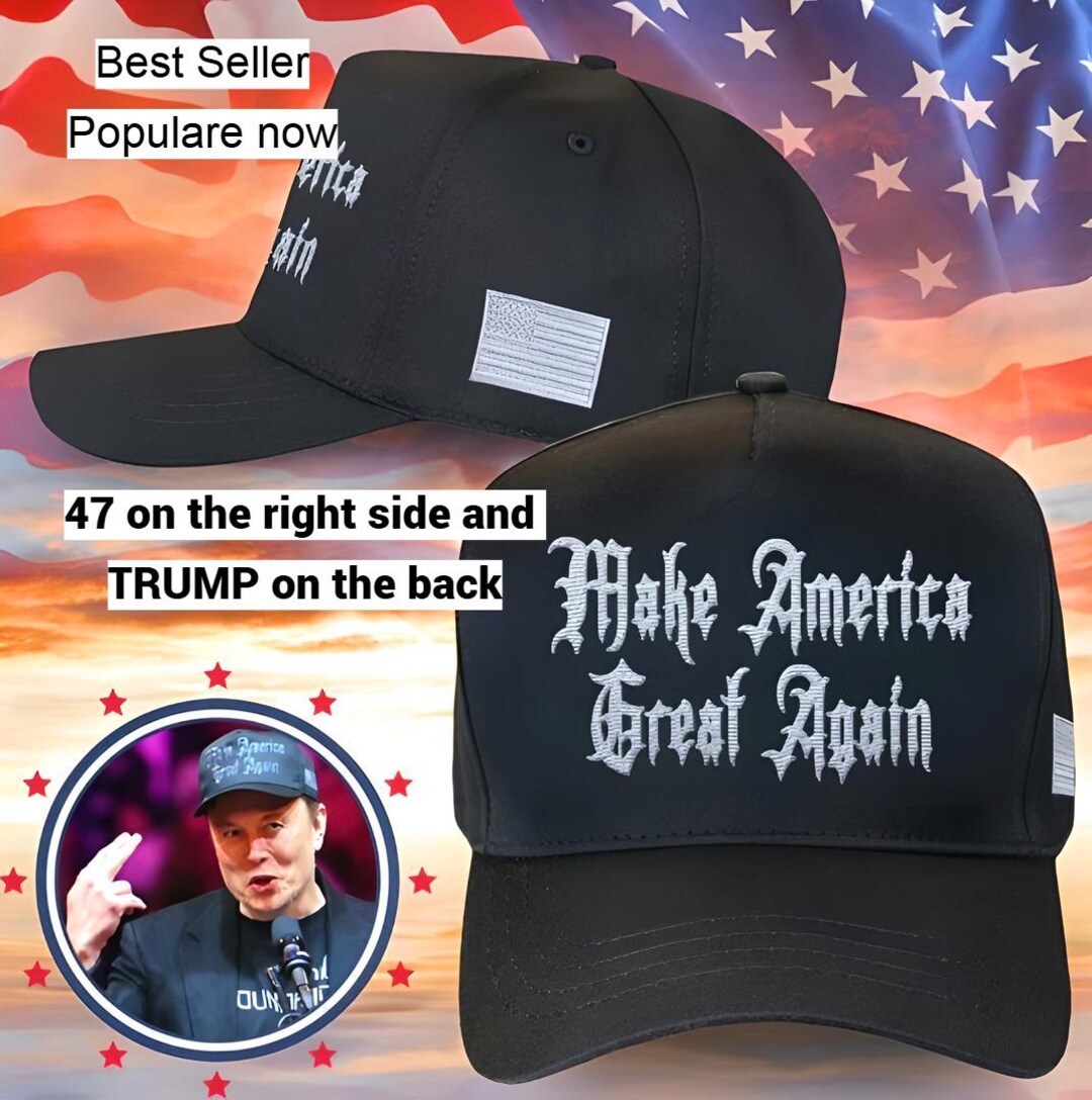 New Adjustable Elon Musk Dark Gothic MAGA Hat Embroidered W/47 on Right ...