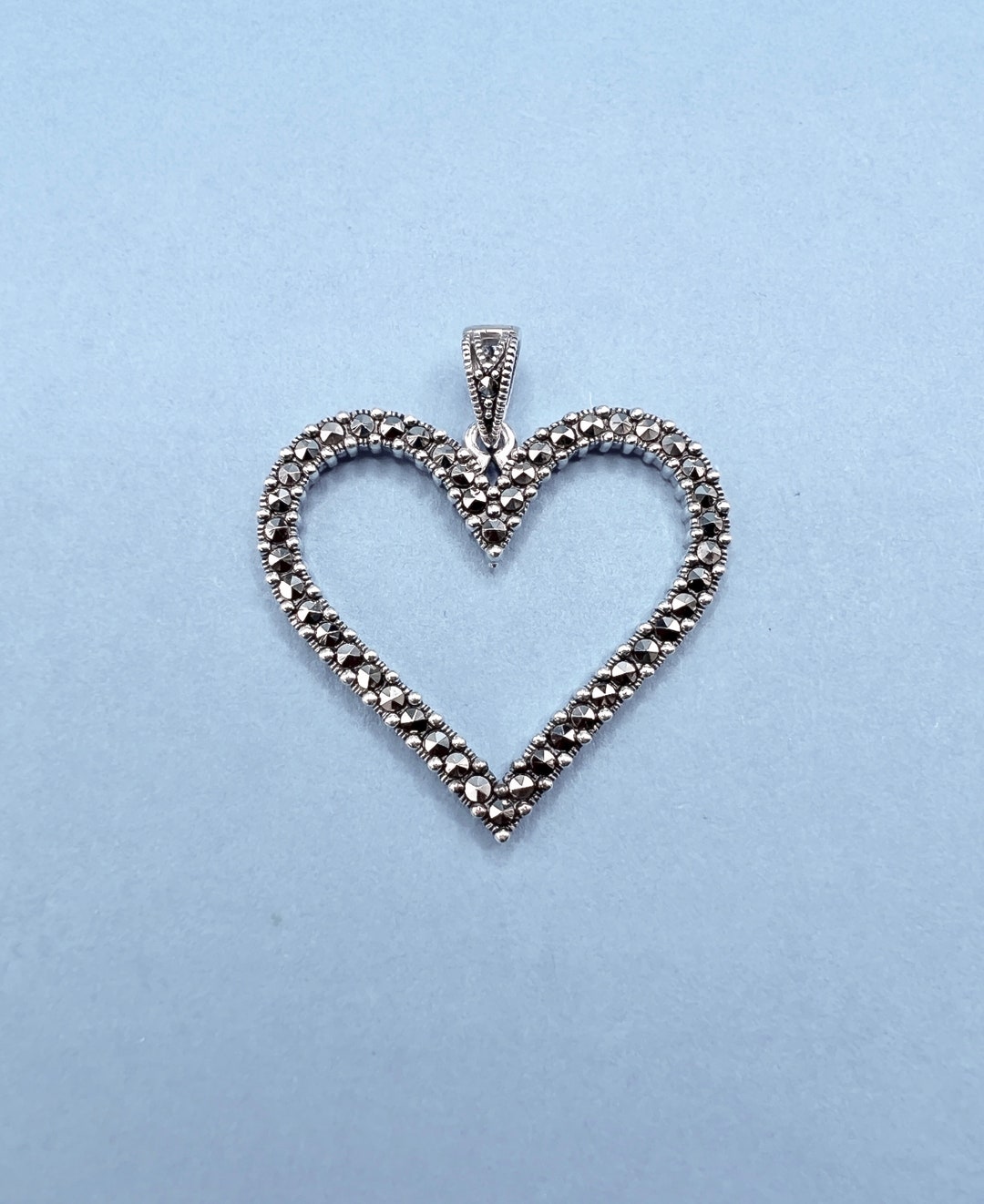 PENDANT 925 Sterling Silver, Marcasite 'heart' Pendant - Etsy