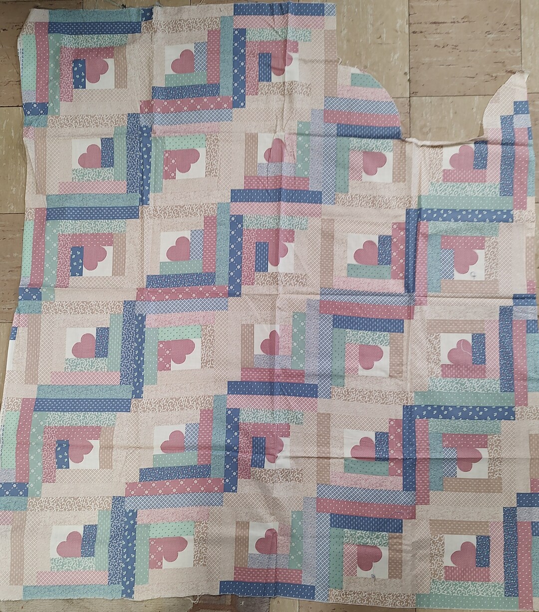 Printed Log Cabin Fabric, Vintage Fabric, Cheater Cloth, Log Cabin ...