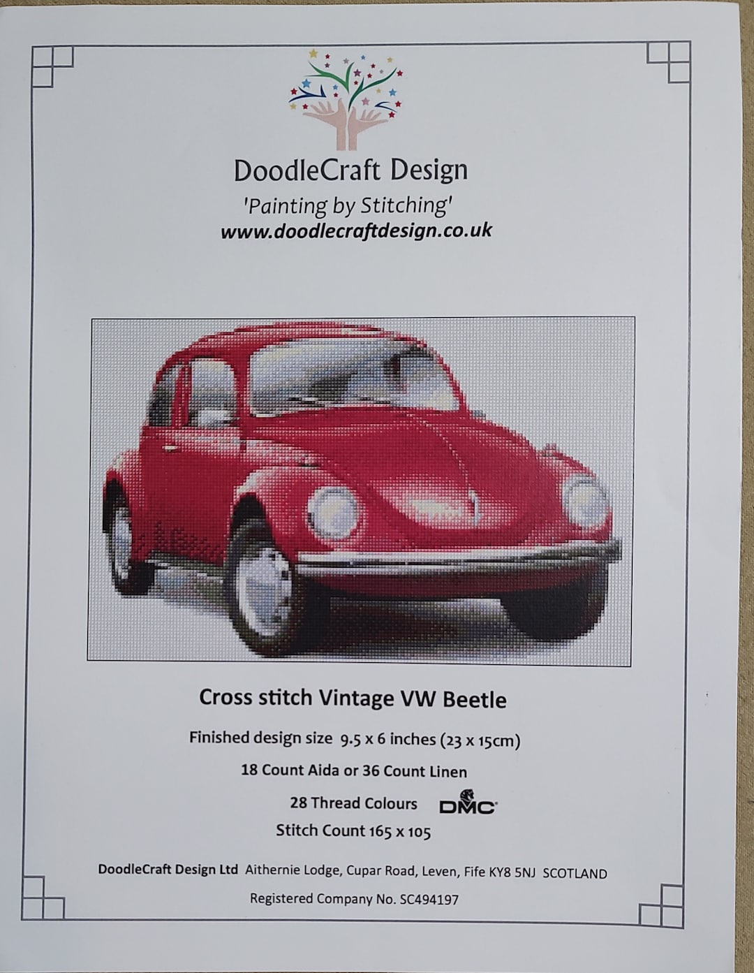Vintage VW Beetle, Doodle Craft Design, Cross Stitch VW Beetle, Cross ...