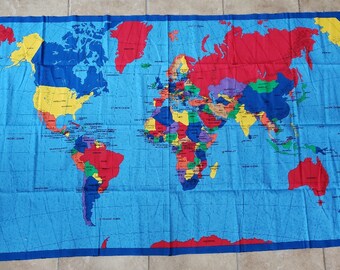 World Map Fabric - Etsy