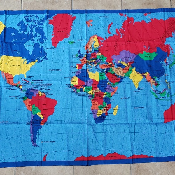 World Map Fabric - Etsy