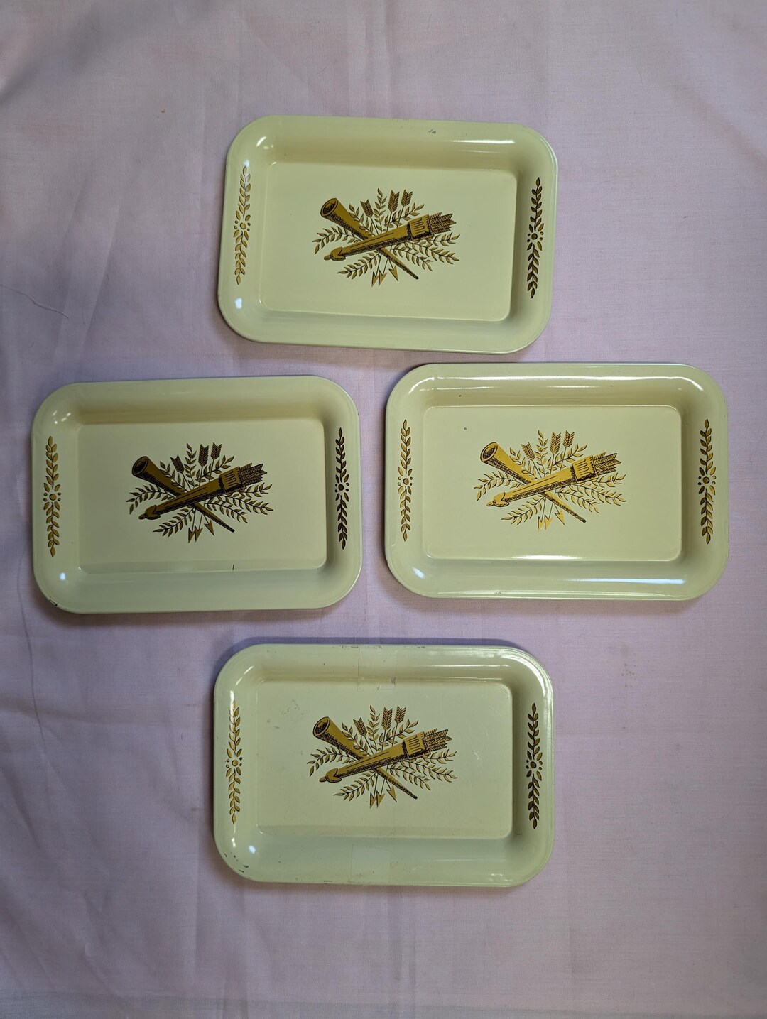 Decorative Metal Tray Set, MCM Tray Set, Gold Trim Metal Trays, Set of ...