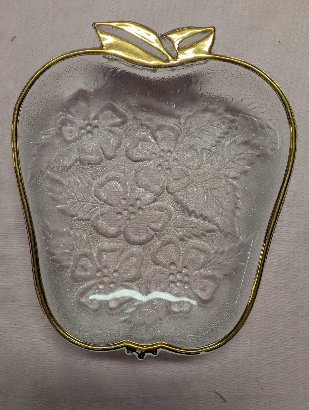 Vintage Clear Glass Apple Shaped Dish, MCM, Gold Rimmed Dish - Etsy