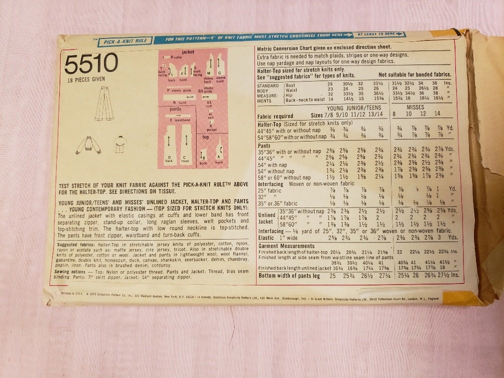 Vintage Simplicity Pattern, Simplicity 5510, 1973 Pants and Jacket ...